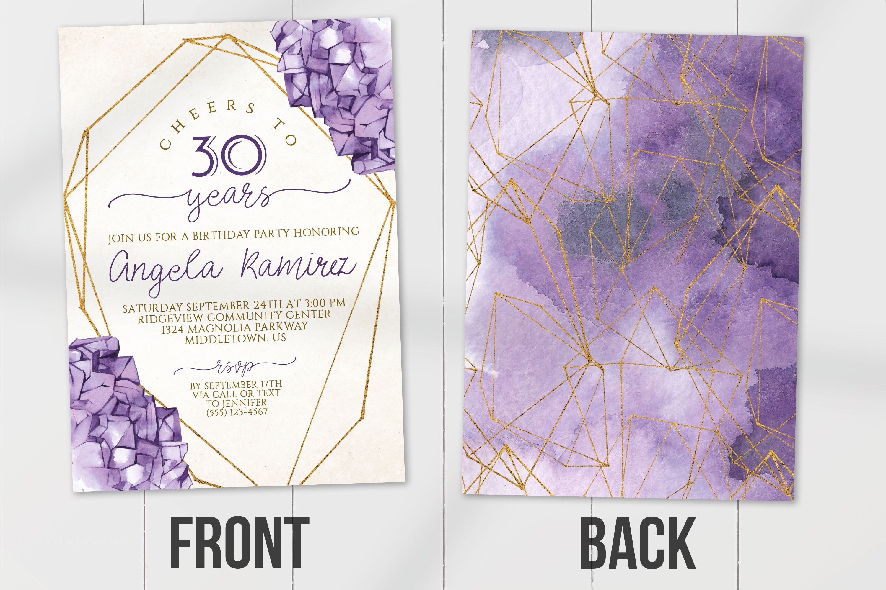Amethyst Crystal Birthday Invitation, Digital Invite, Printable ...