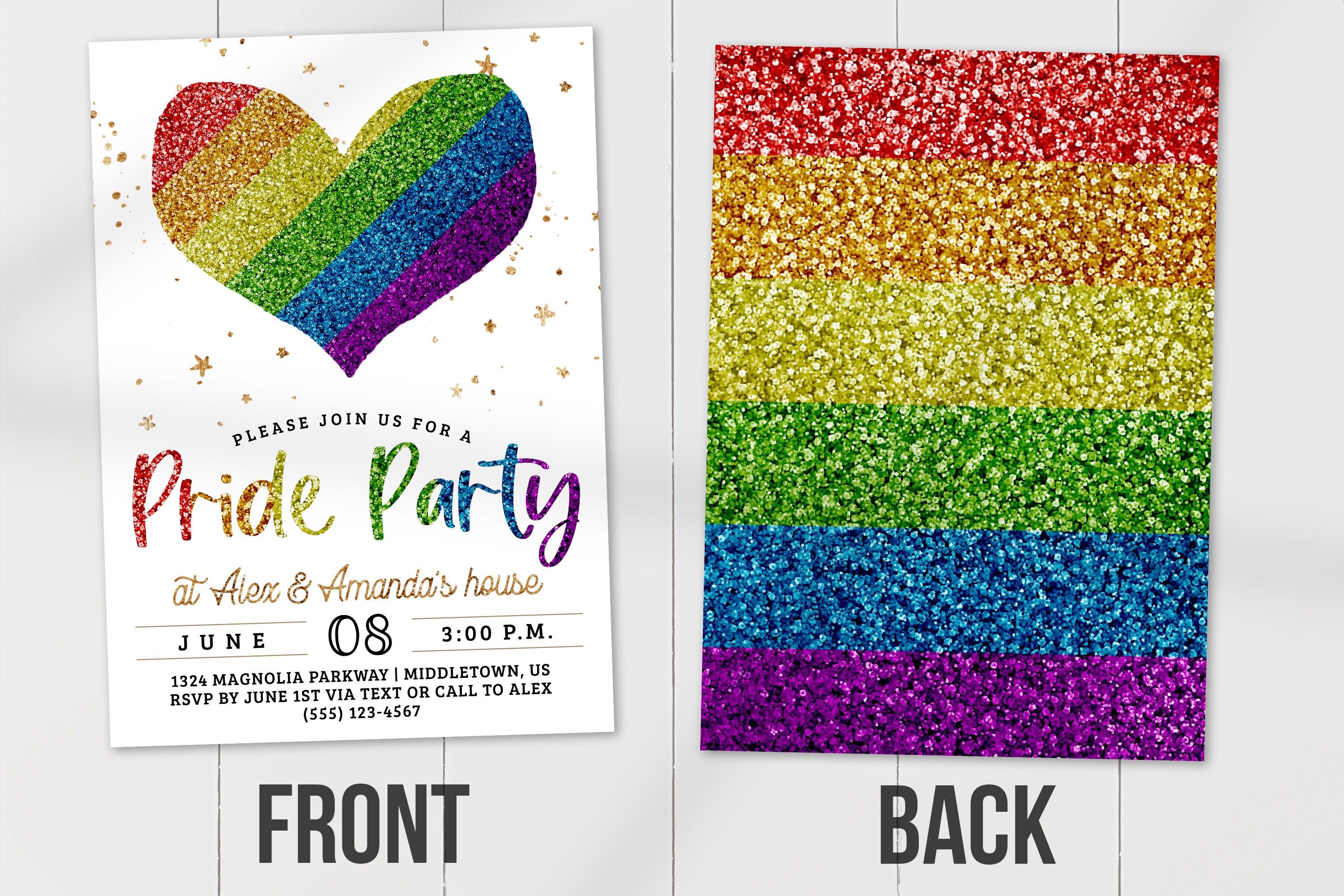 Pride Party Invitation: Glitter Rainbow Heart, Digital Invite 5x7 4x6 ...