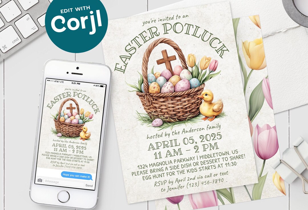 Easter Potluck Invitation - Cross Pot Luck Easter Egg Hunt Duckling ...