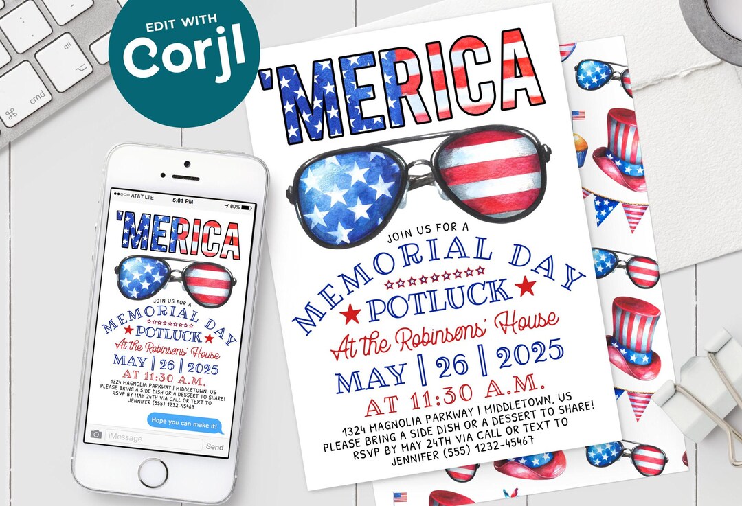 Memorial Day Potluck Invitation - Patriotic Memorial Day Party 5x7 ...