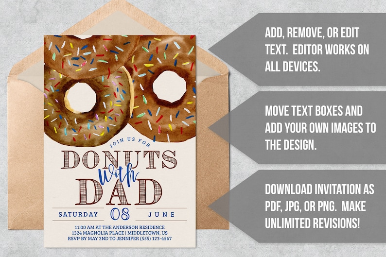 Donuts With Dad Father's Day Invitation, Digital Invite, Editable ...