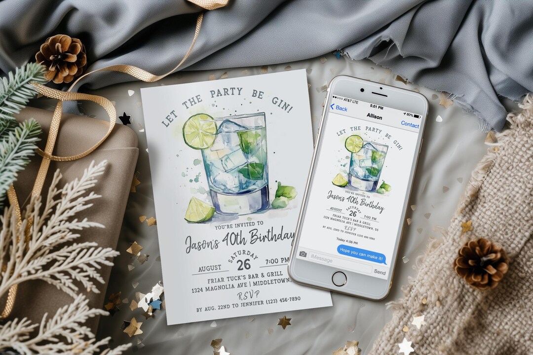 Gin Birthday Invitation, Funny Adult Man Party, Digital 5x7 4x6 ...