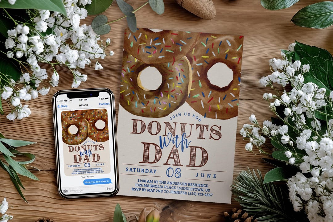 Donuts With Dad Father's Day Invitation, Digital Invite, Editable ...