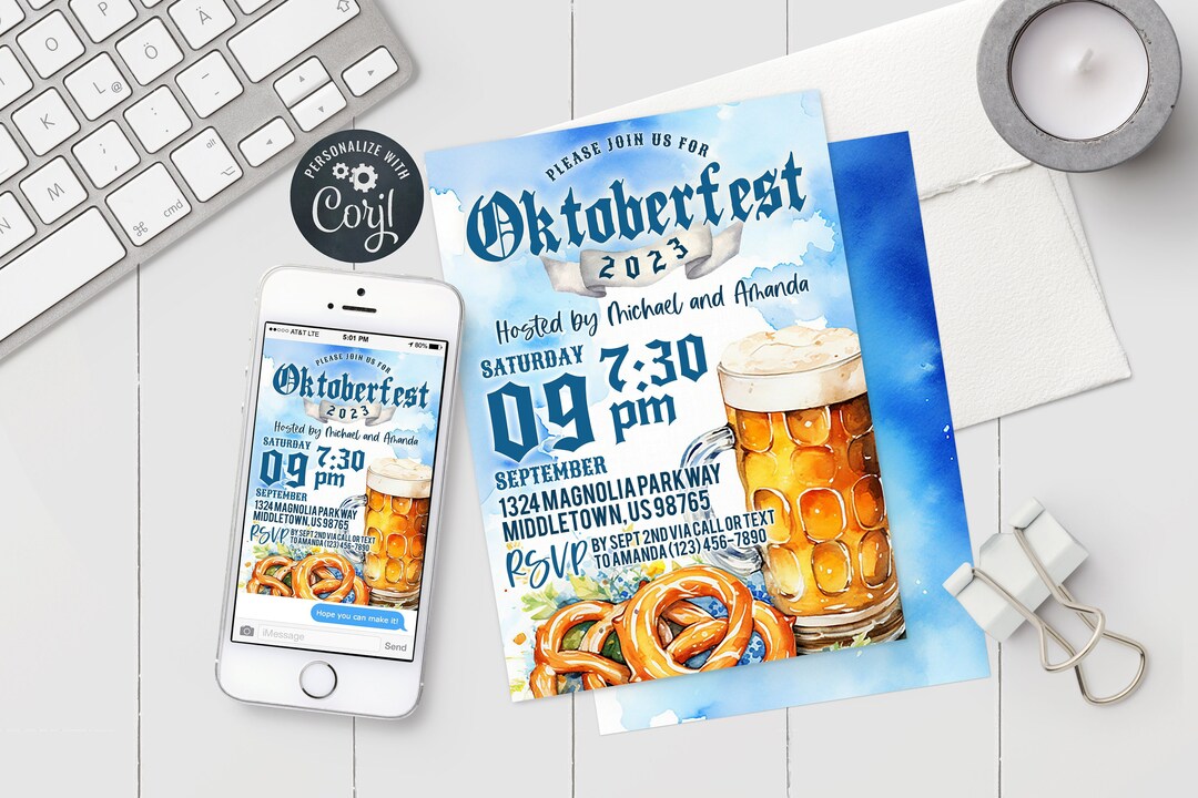 Oktoberfest Invitation Blue Beer Pretzels Octoberfest Digital Invite ...