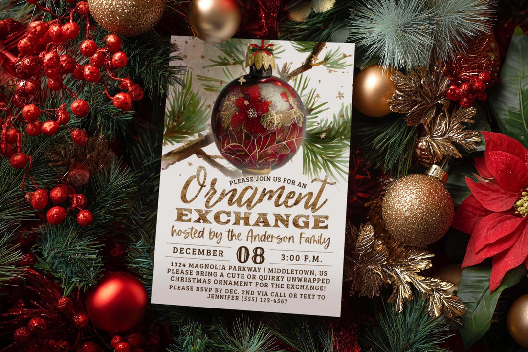 Ornament Exchange Invitation, Christmas Holiday Party, Digital 5x7 4x6 ...
