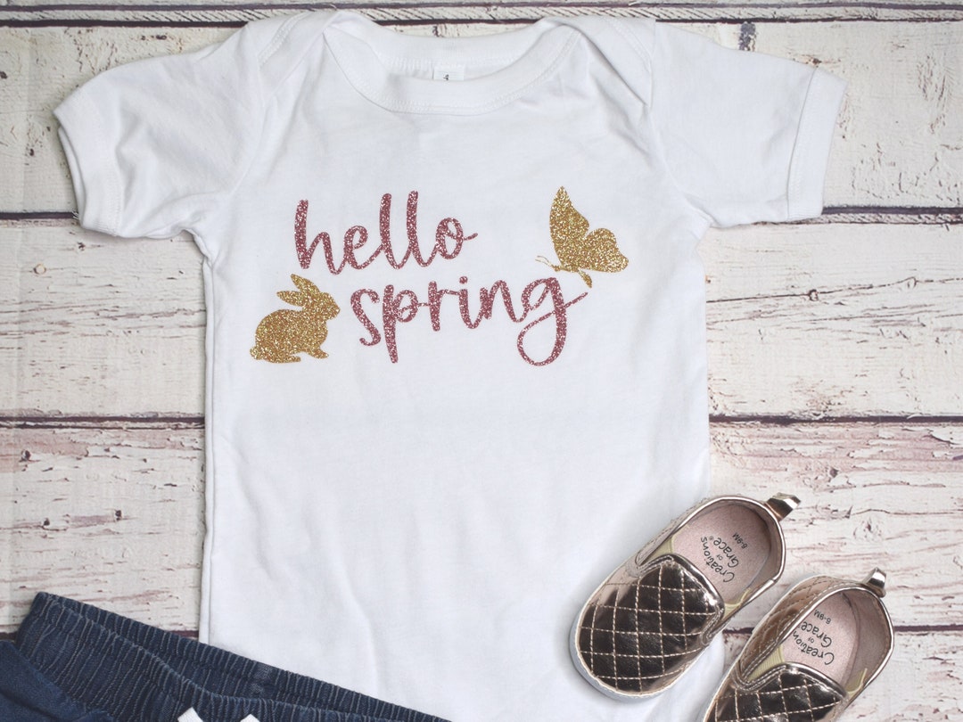 Hello Spring Baby Girl Onesie/ Bunny and Butterfly Design Bodysuit ...