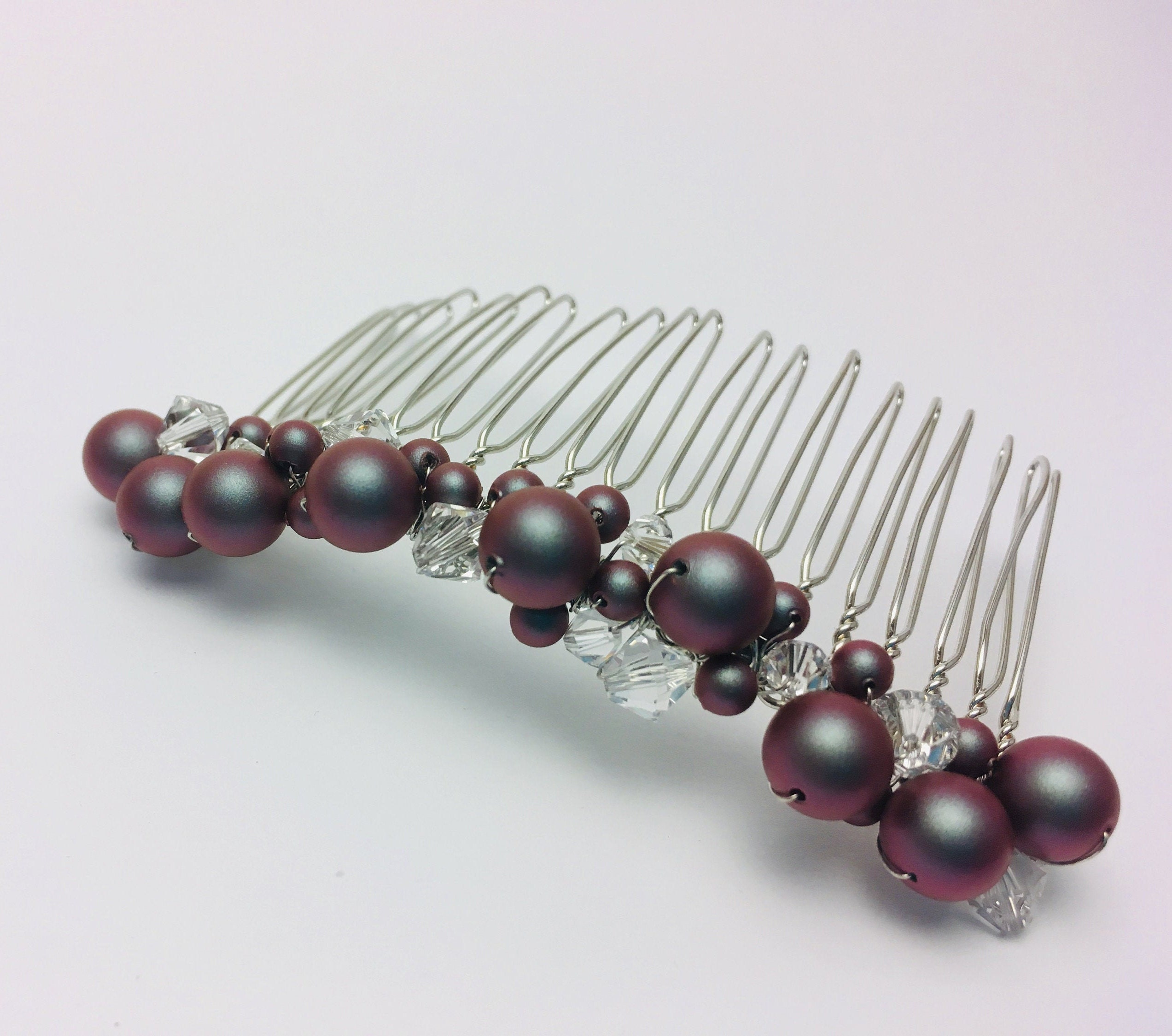 Burgundy Hair Comb, Hair Accessories, Wedding Hair Comb, Bridal Hair ...