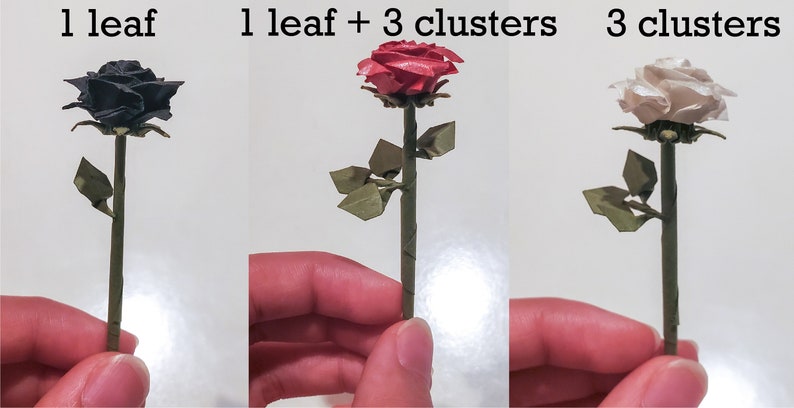 Handmade Mini Origami Rose With Stem and Leaves, Red Black White, Washi ...