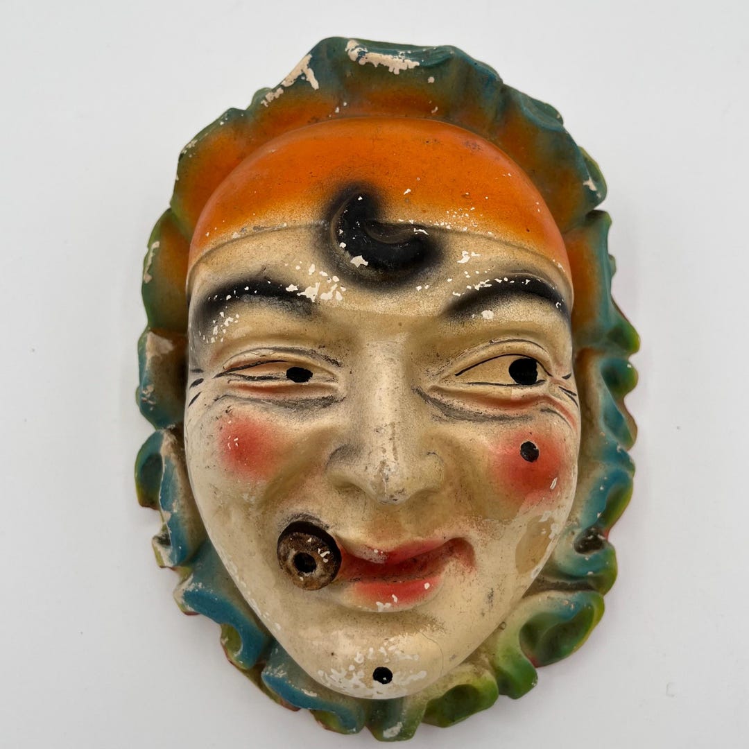 Vintage Chalkware Pierrot Clown Face String Holder - Macabre Carnival ...