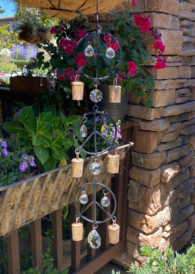 Iron Peace Sign Crystal Wind Chime Sun Catcher - Etsy