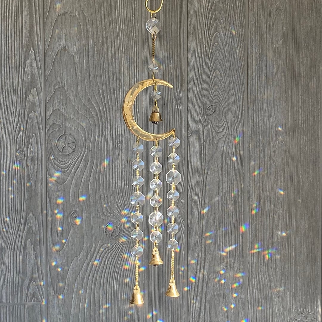 Sparkly Brass Moon Crystal Wind Chime - Etsy
