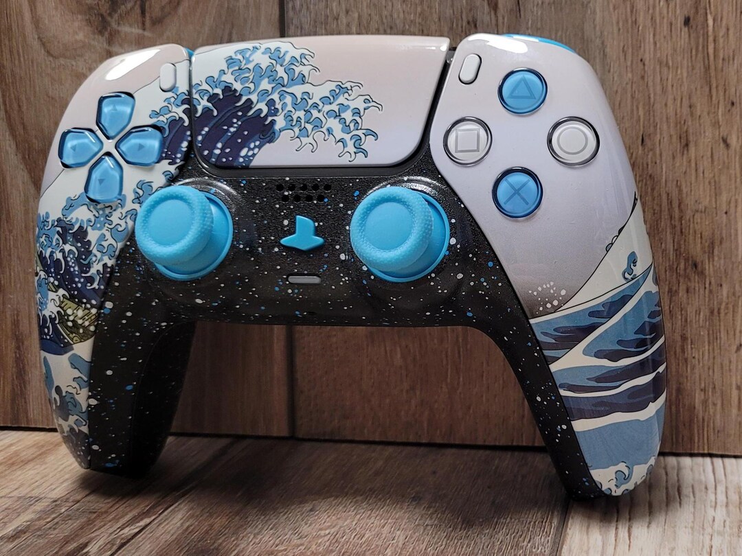 WOW Playstation/ps5 Custom Controller Water Wave Color Blue & White ...