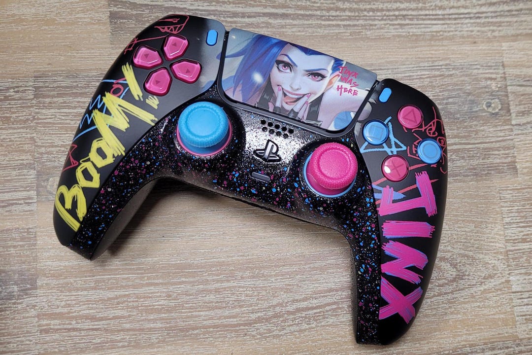 Wow Playstation/ps5 Custom Controller Matte Jinx With Textured & Multi Color Splatter W Silver ...