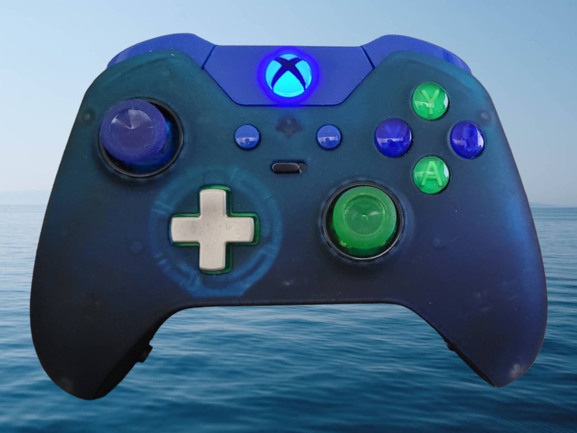 Xbox One Elite Wireless Controller Custom Ombre Blue & Green Blue Led ...