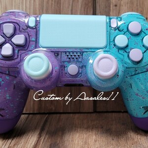 Wow Playstaion/ps4/v2 Custom Controller Splatter Shinny Face Plate Pastel Purple & Blue Buttons ...