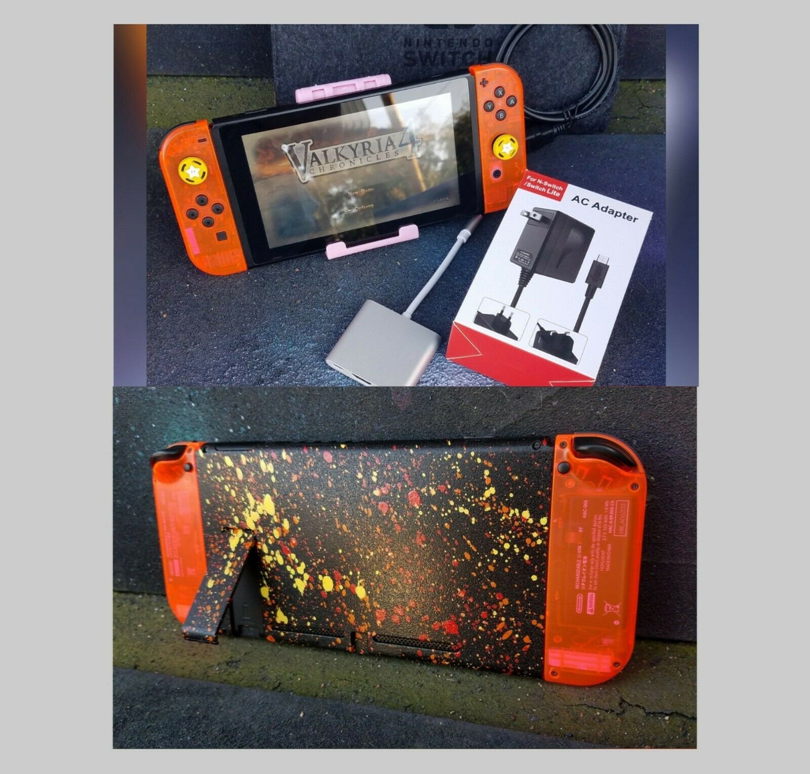 Nintendo Switch Custom Neon Orange With Yellow Caps on | Etsy