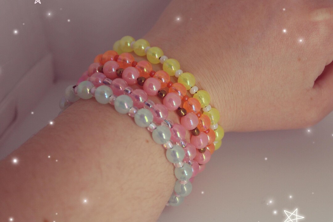 Bubble Bead Pastel Bracelets - Kawaii Elastic Bracelets - Handmade ...