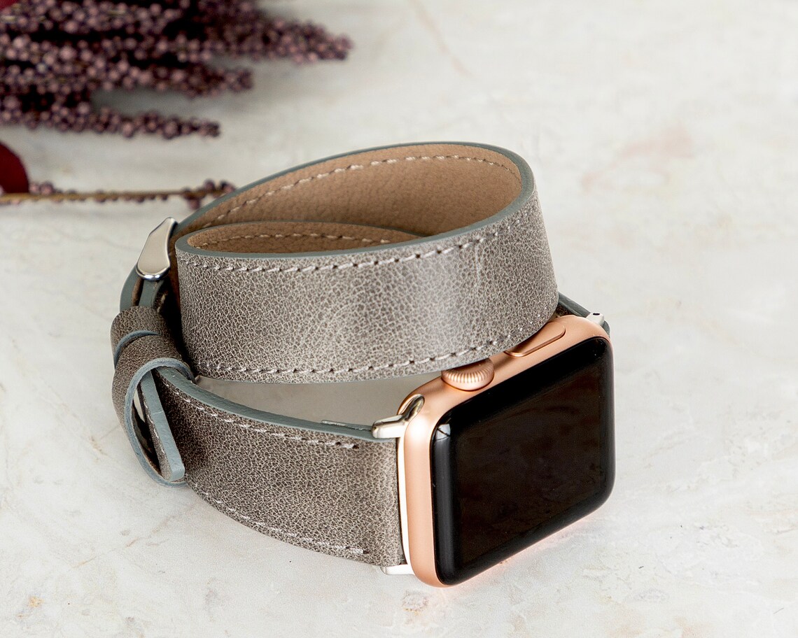 Gray Leather Dual Tour Watch Band Double Wrap Strap 38mm | Etsy