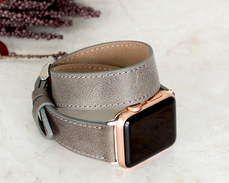 Gray Leather Dual Tour Watch Band Double Wrap Strap Double | Etsy