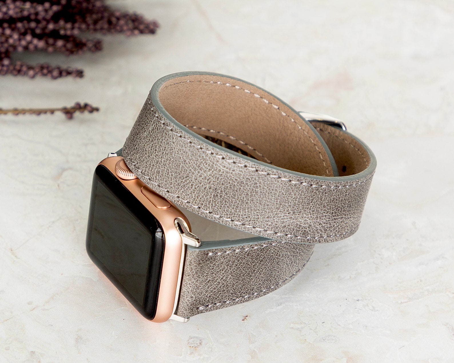 Gray Leather Dual Tour Watch Band Double Wrap Strap Double - Etsy