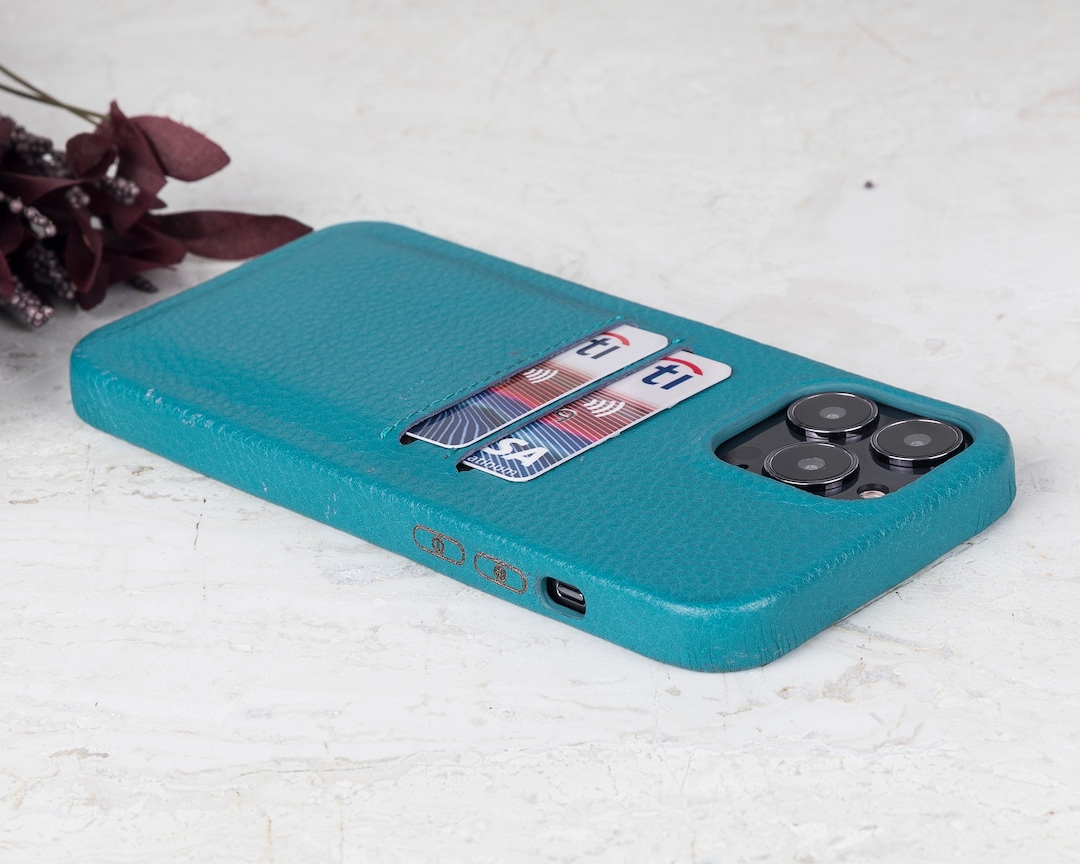 Custom Leather iPhone Case, Turquoise iPhone 14, 13, 12, 11, X, XS Max ...