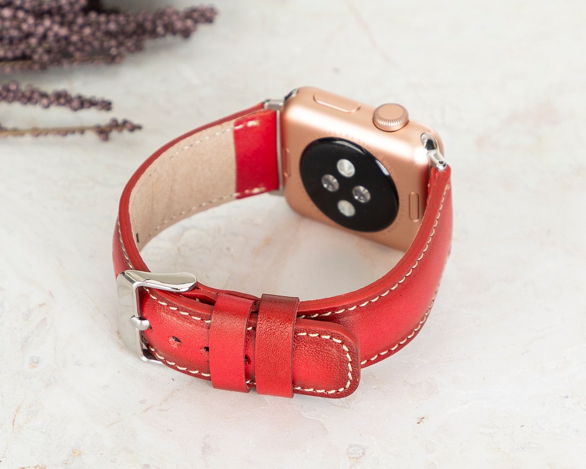 Genuine Red Leather Apple Watch Band Iwatch Strap for 38mm | Etsy UK