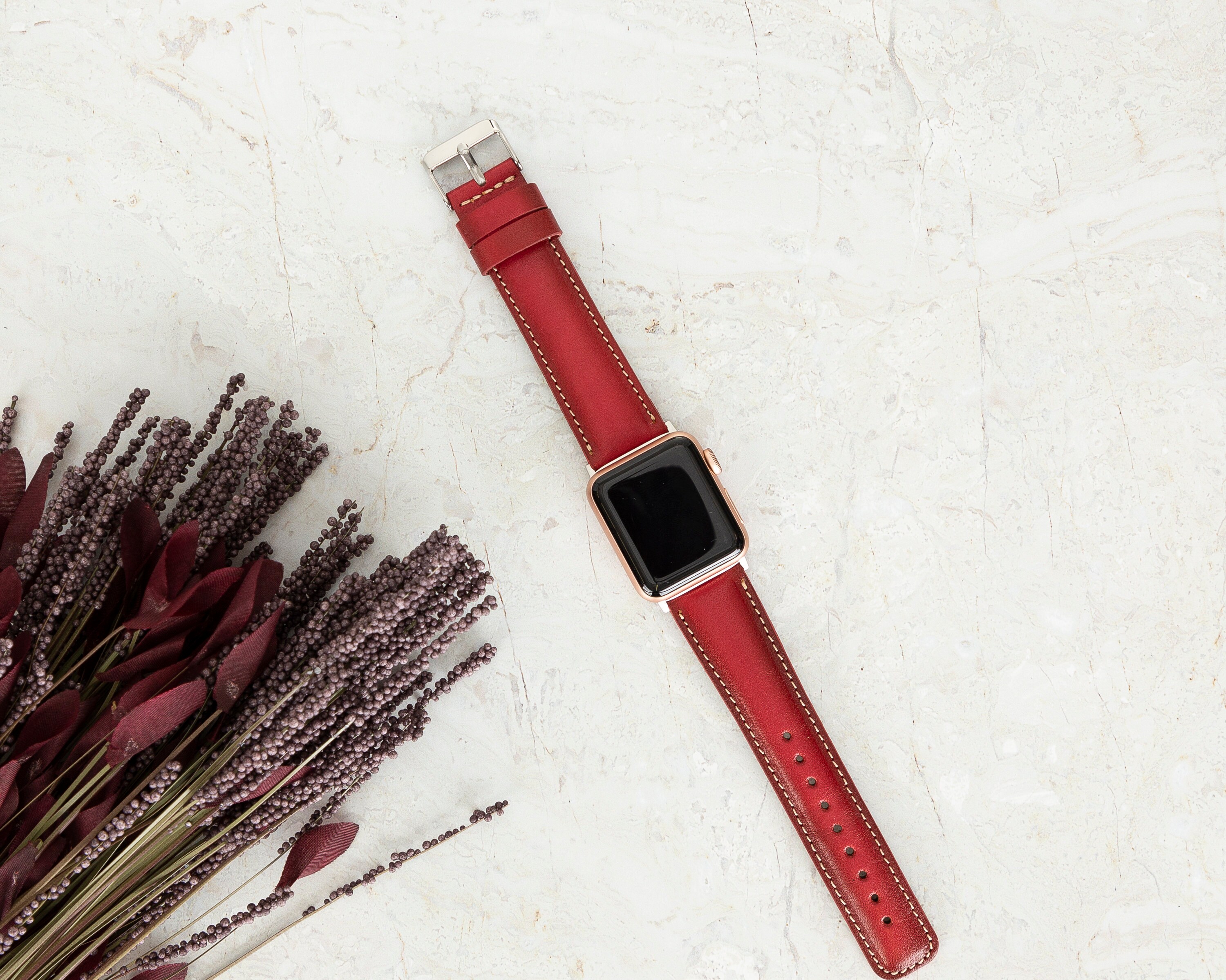 Genuine Red Leather Apple Watch Band Iwatch Strap 38 40 41 - Etsy UK
