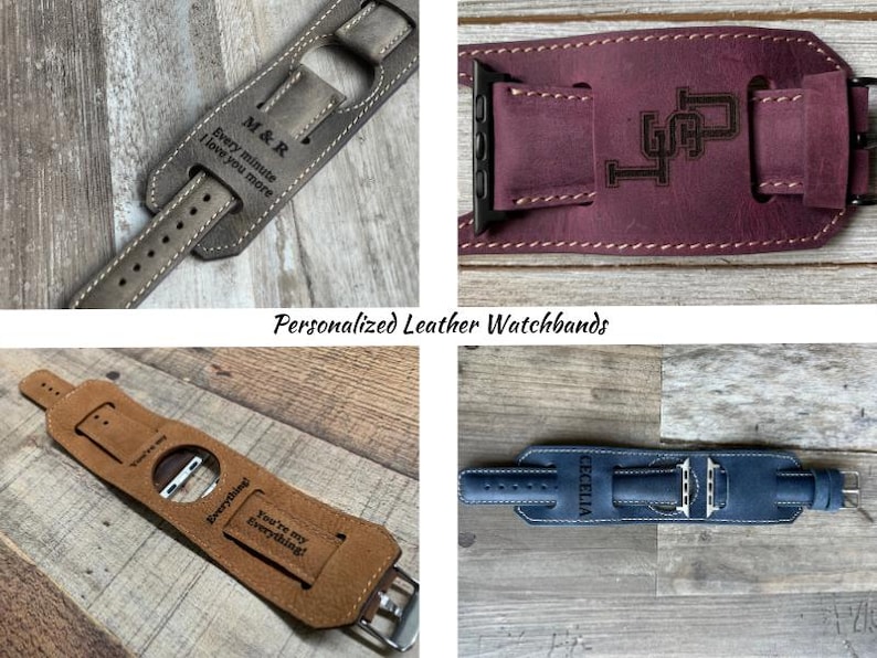 Handmade Custom Leather Cuff Watch Band, Personalized Engraved Strap ...