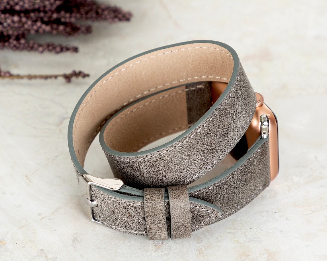 Gray Leather Dual Tour Watch Band Double Wrap Strap 38mm | Etsy