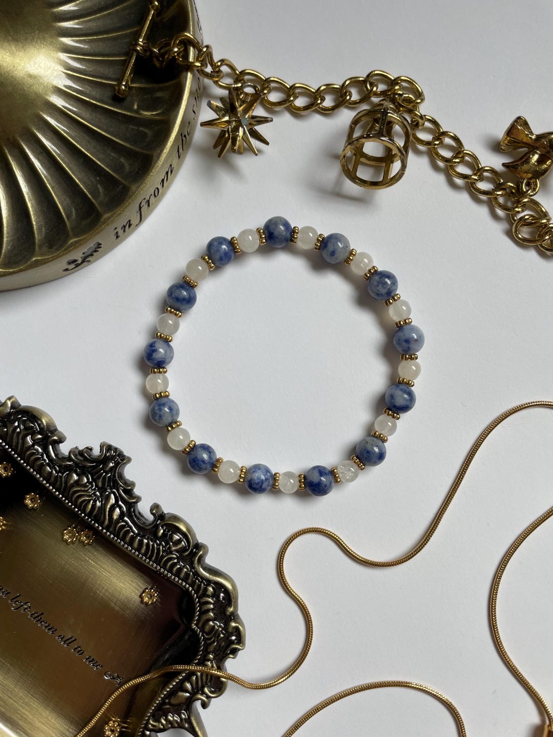 Blue Spot Jasper and Rainbow Moonstone Bracelet - Handmade - Etsy