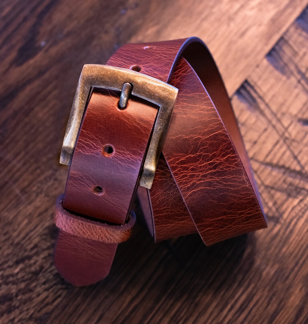 Full Grain Crunch Finish Buffalo Leather Belt Reddish Brown Unisex ...