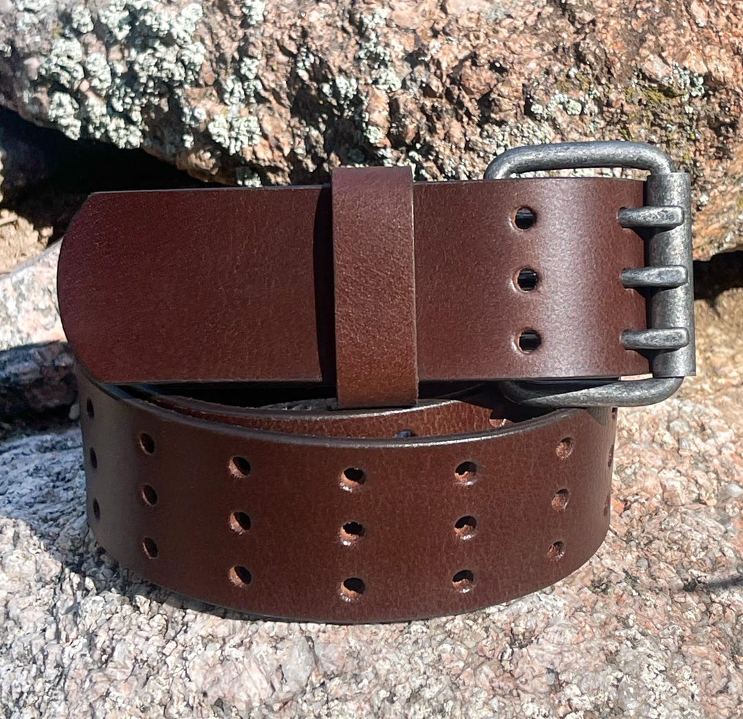 1.75" Full Grain Buffalo Leather Belt, Heavy Duty, Triple Prong Buckle ...