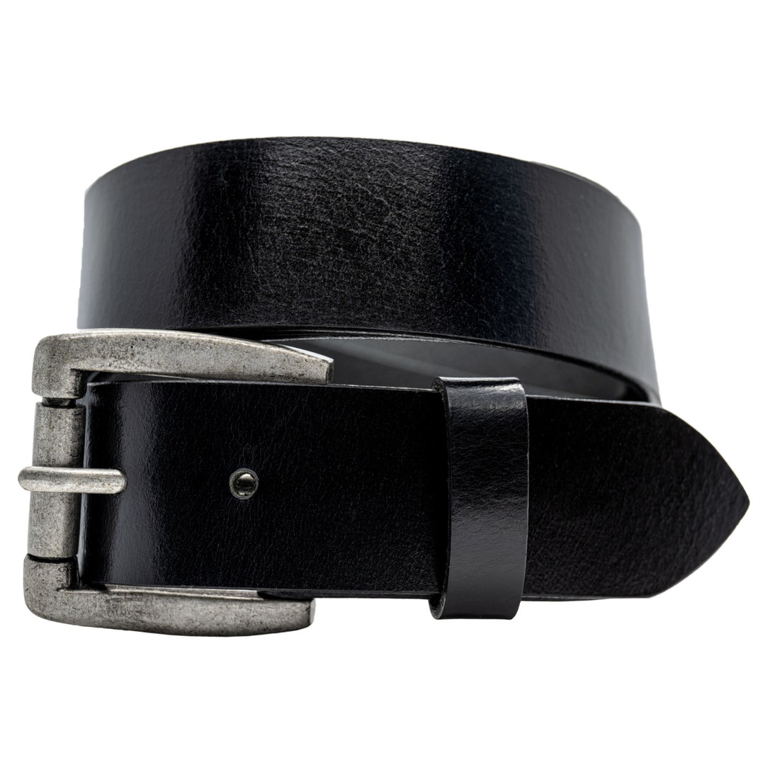 Full Grain Buffalo Leather Jeans Belt Semi-gloss Finish W/roller Buckle ...