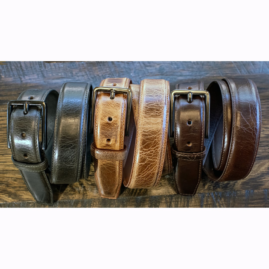 Men's Glazed Buffalo Leather Dress Belts 3 Colors Quality USA Made ...