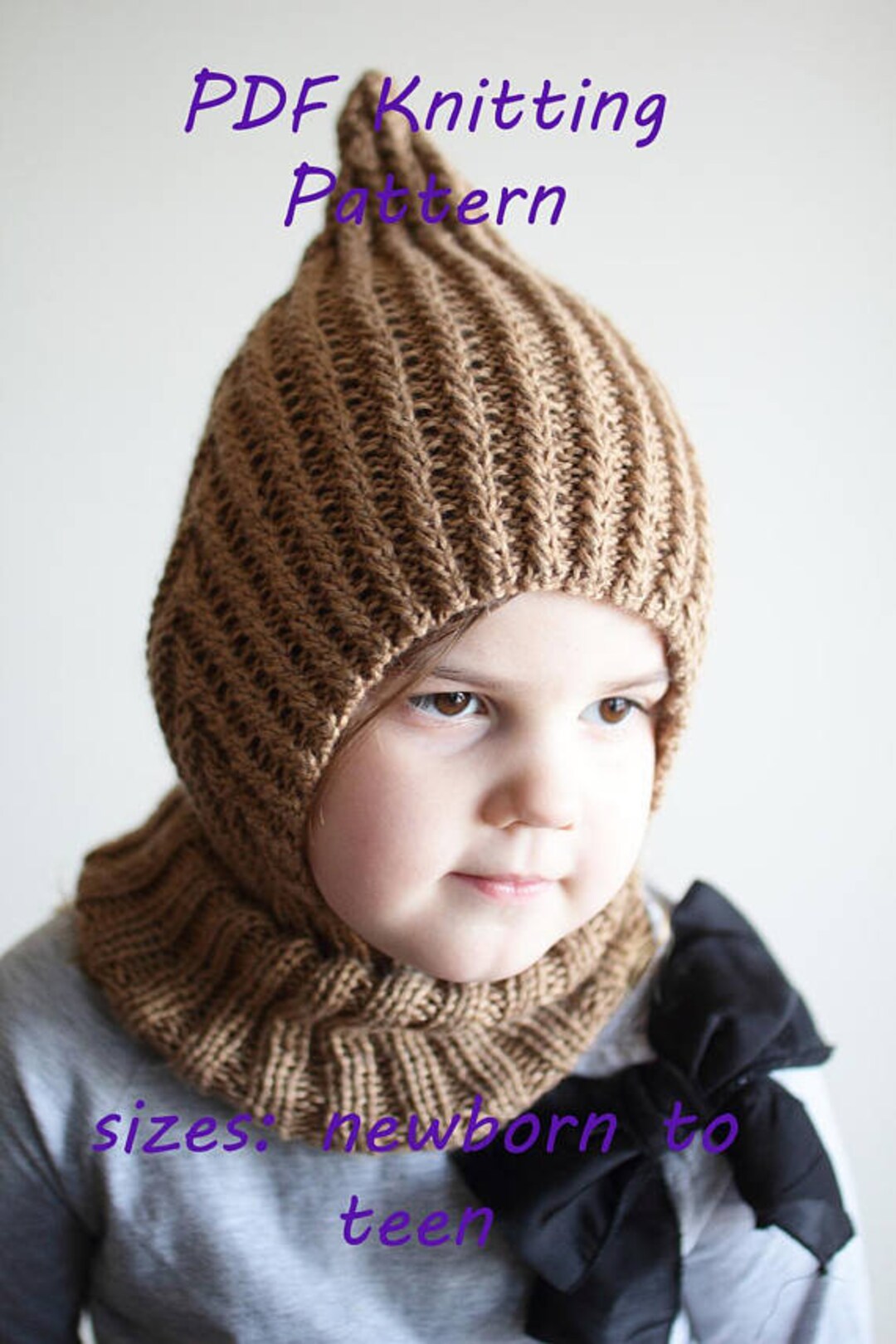 DOWNLOADABLE PDF PATTERN Balaclava Pixie Elf Hat Hooded Scarf Knitting Pattern for Dk Newborn to ...