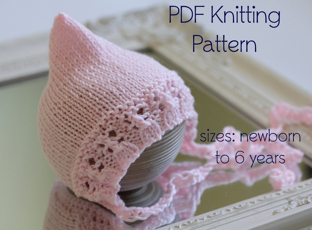 PDF Knitting Pattern, Baby Bonnet, Diy Baby Shower Gift, Knitted Bonnet ...