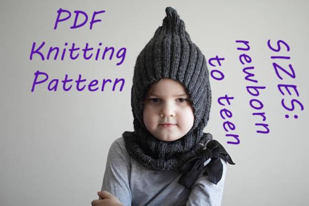 DOWNLOADABLE PDF PATTERN Balaclava Pixie Elf Hat Hooded Scarf Knitting Pattern for Aran Newborn ...