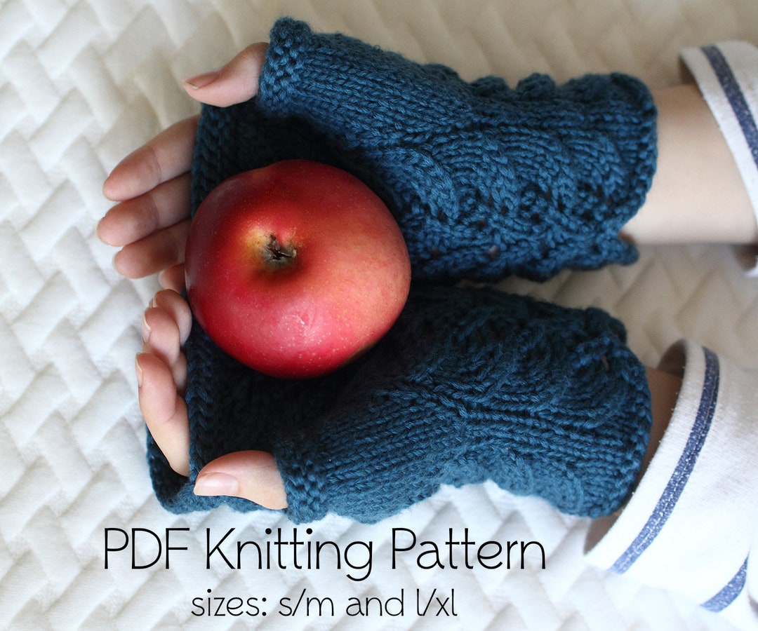 PDF Knitting Pattern, Leaf Lace Fingerless Mitts Pattern, Knit ...