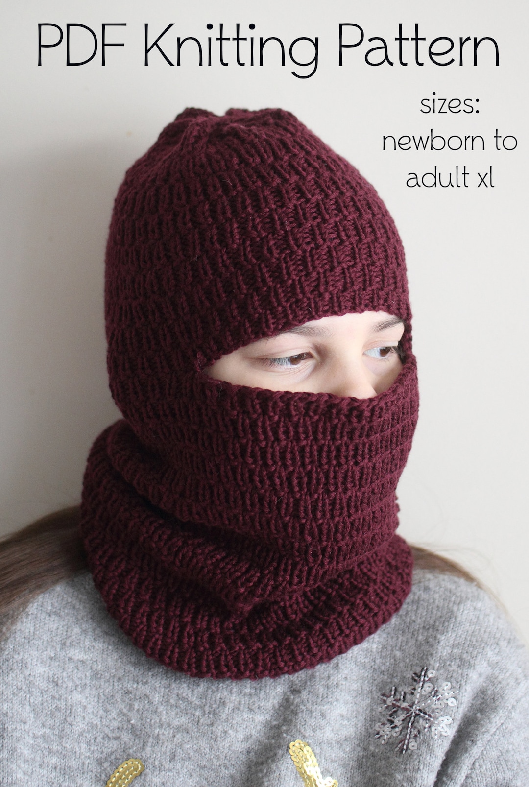 DOWNLOADABLE PDF PATTERN Balaclava Pattern, Balaclava Hat, Knit ...