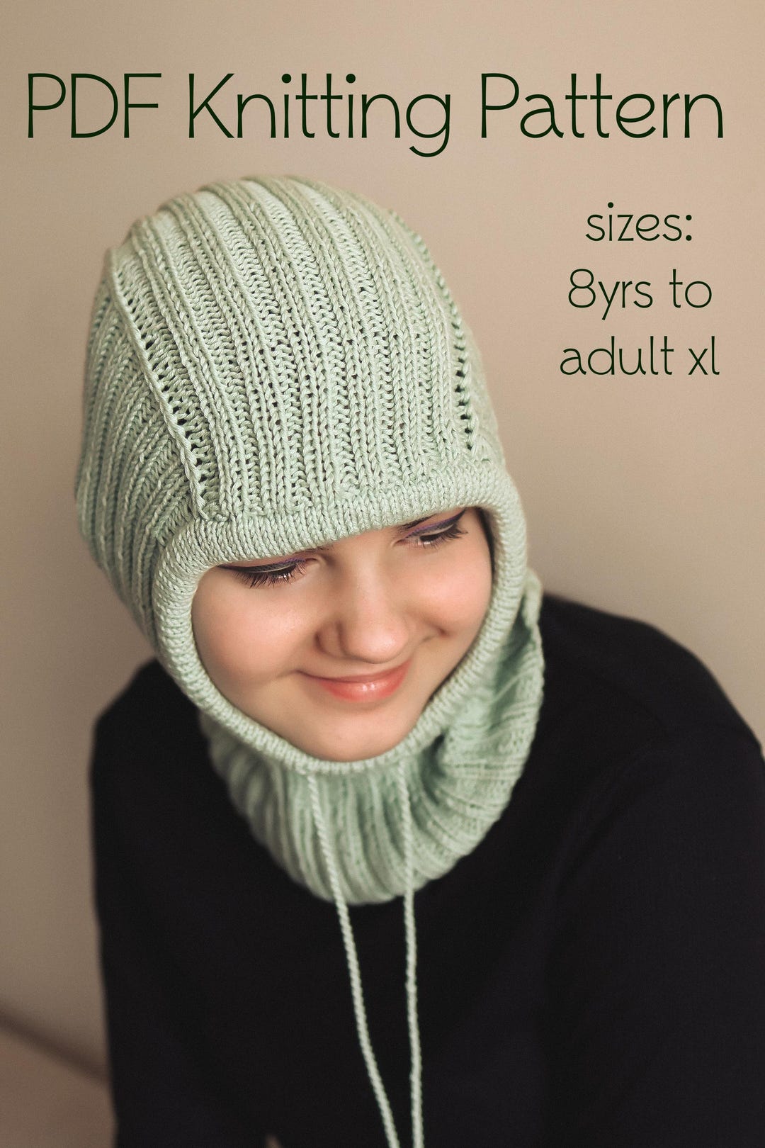 DOWNLOADABLE PDF PATTERN Knit Ski Mask Balaclava Hat Hooded Scarf ...