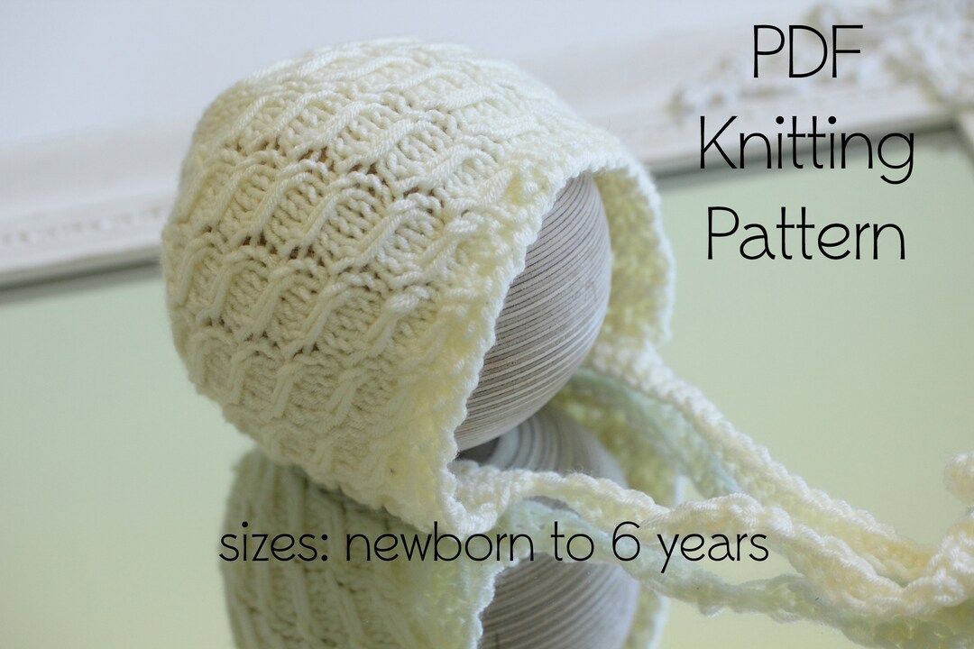 PDF KNITTING PATTERN, Baby Bonnet Pattern, Knit Bonnet Pattern, Knit ...
