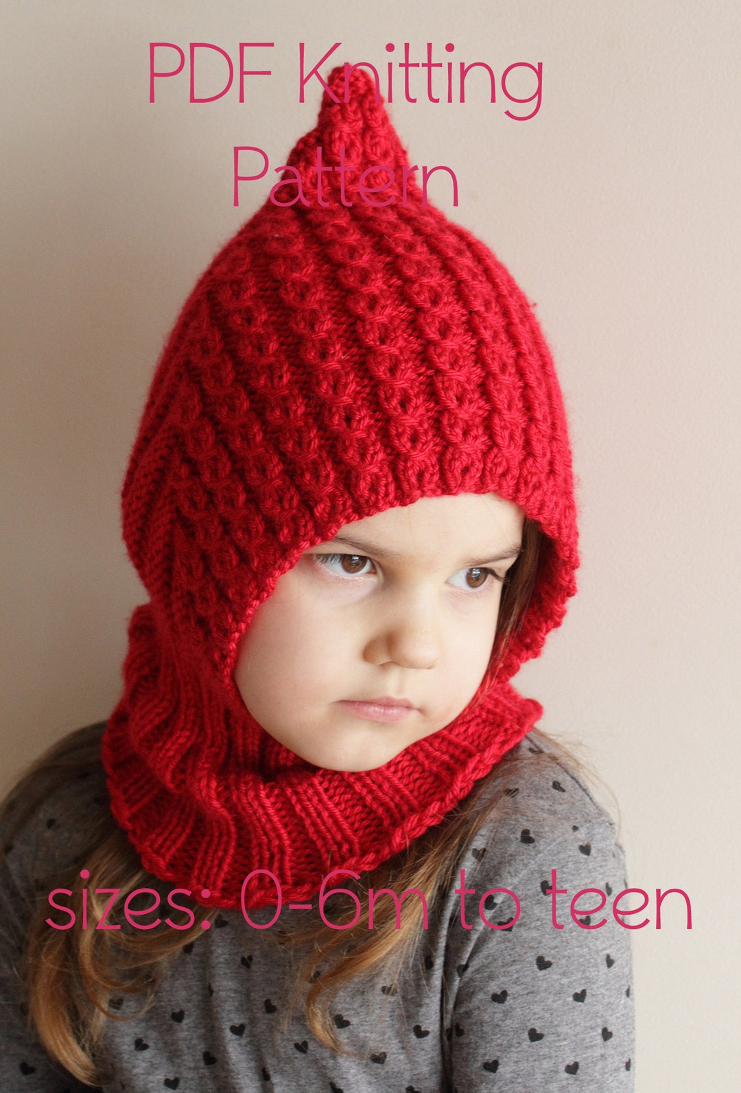 DOWNLOADABLE PDF PATTERN Balaclava Pixie Elf Hat Hooded Scarf Knitting ...