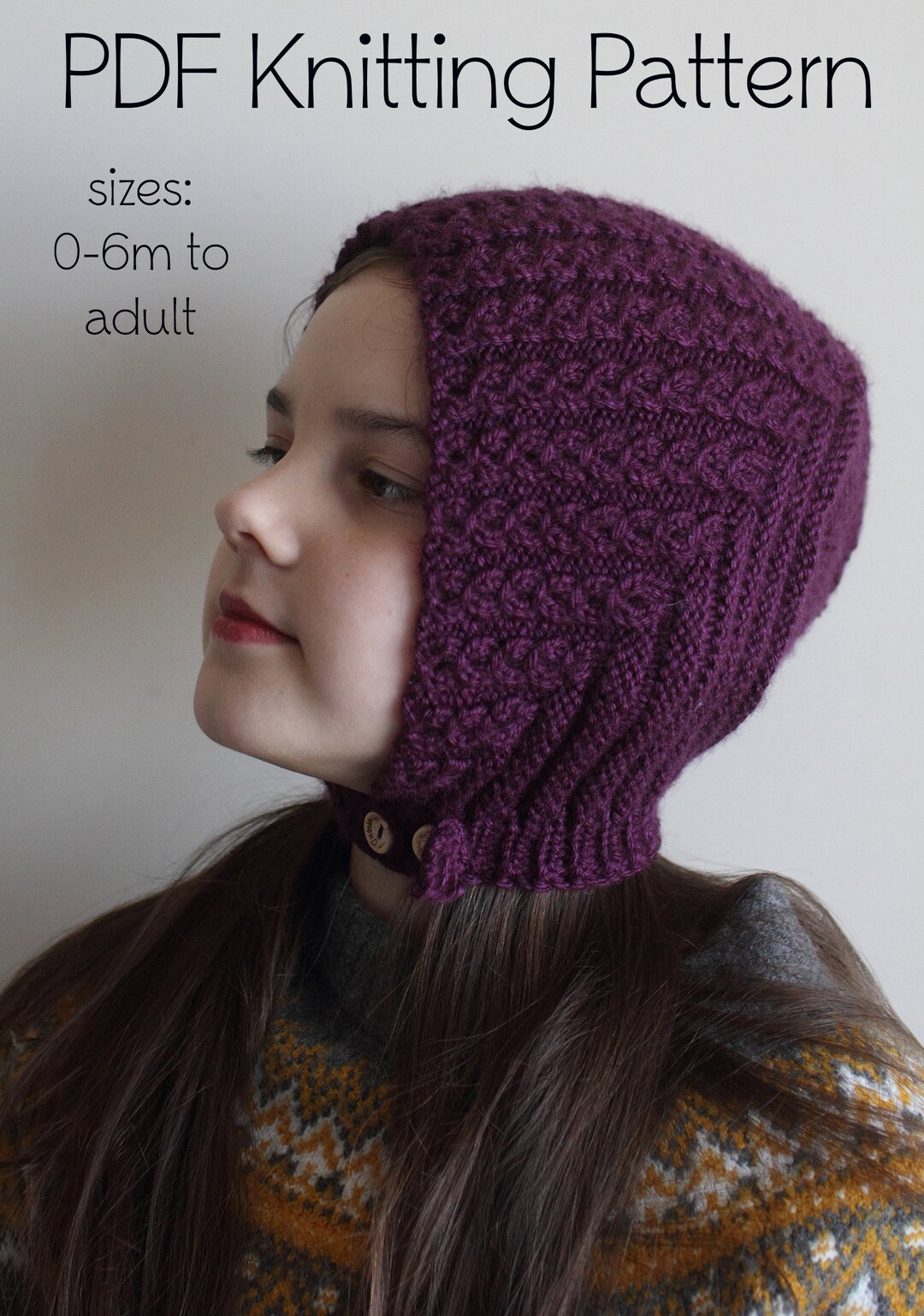 DOWNLOADABLE PDF PATTERN Mock Cable Rounded Bonnet Knitting Pattern ...