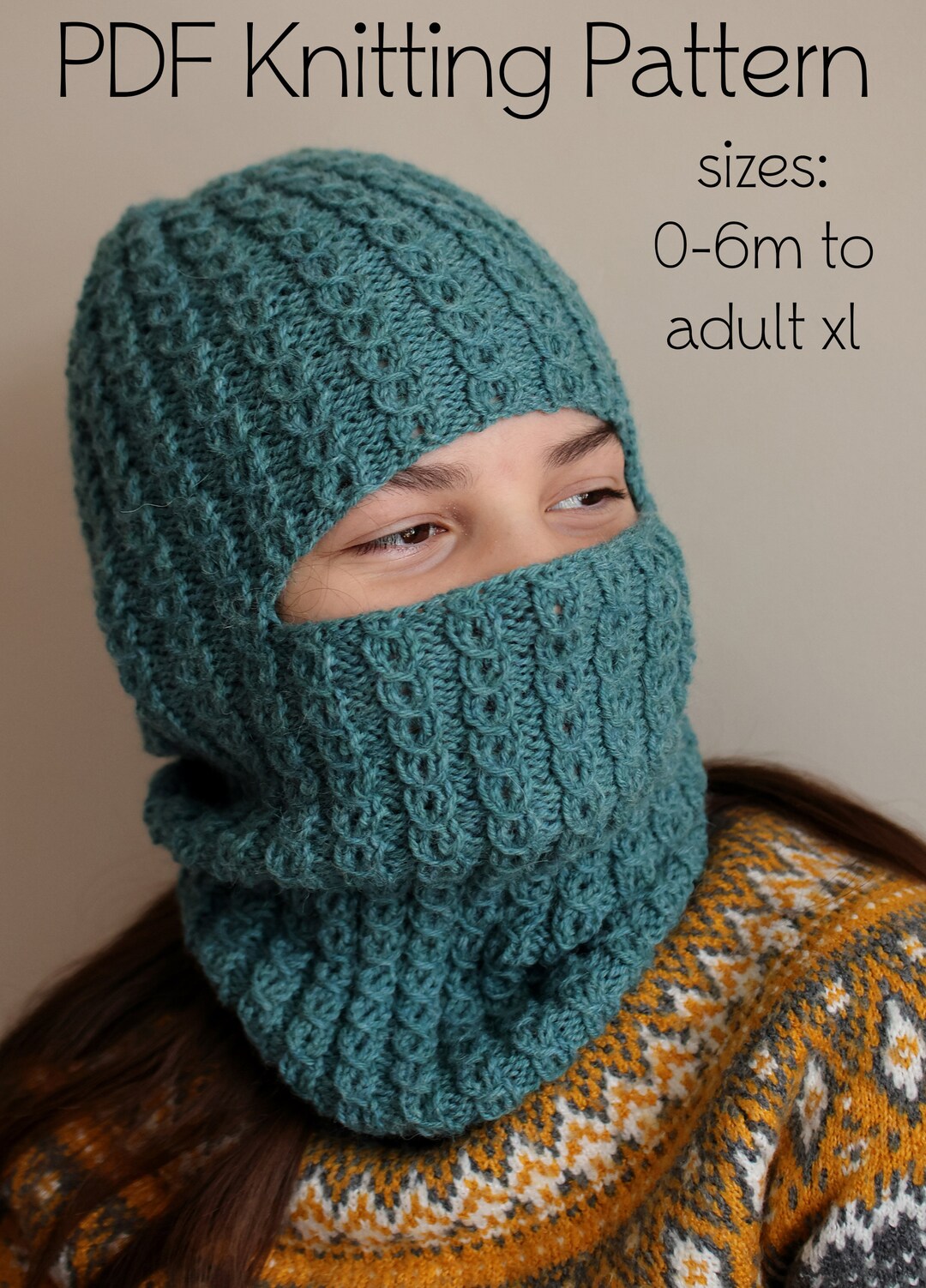 DOWNLOADABLE PDF PATTERN Balaclava Pattern, Balaclava Hat, Knit ...