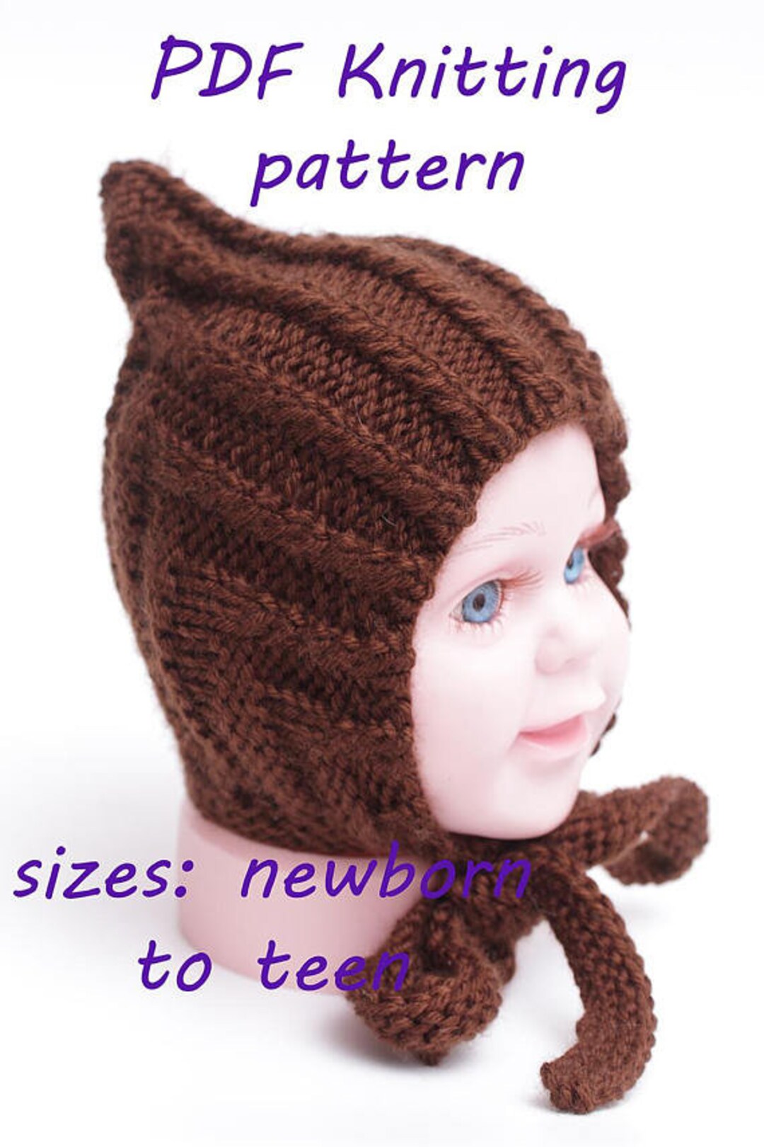 DOWNLOADABLE PDF PATTERN Elf Pixie Cabled Bonnet, Easy Knitting Pattern ...
