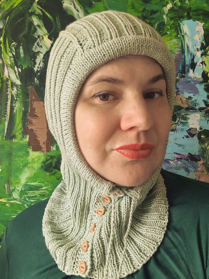 DOWNLOADABLE PDF PATTERN Knit Flat Balaclava Hat Hooded Scarf Knitting ...