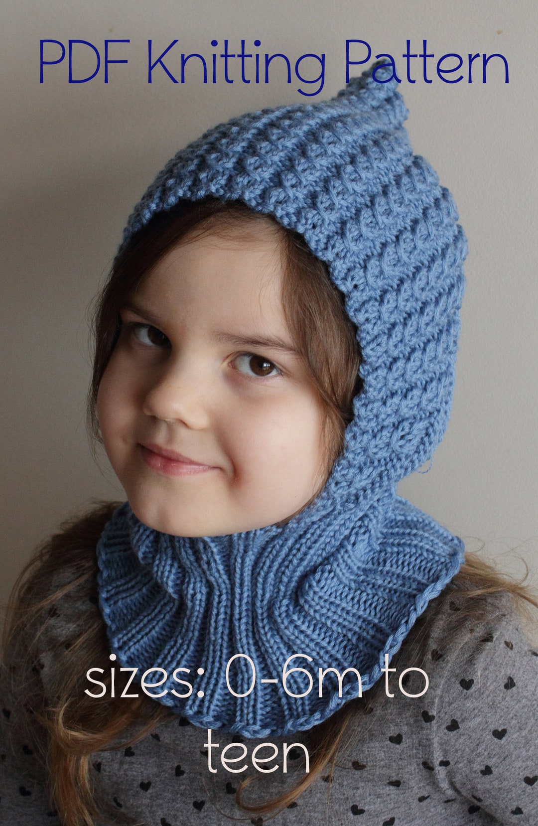 DOWNLOADABLE PDF PATTERN Balaclava Pixie Elf Hat Hooded Scarf Knitting Pattern for Dk Newborn to ...