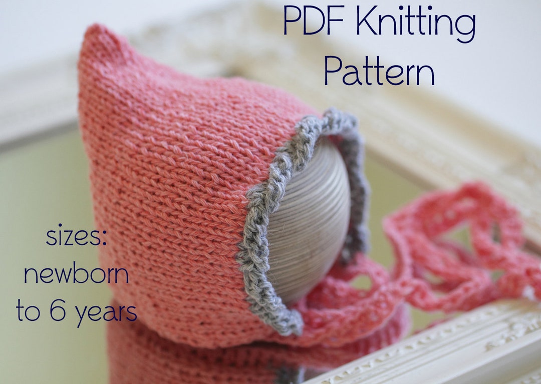 PDF Knitting Pattern, Baby Bonnet, Diy Baby Shower Gift, Knitted Bonnet ...