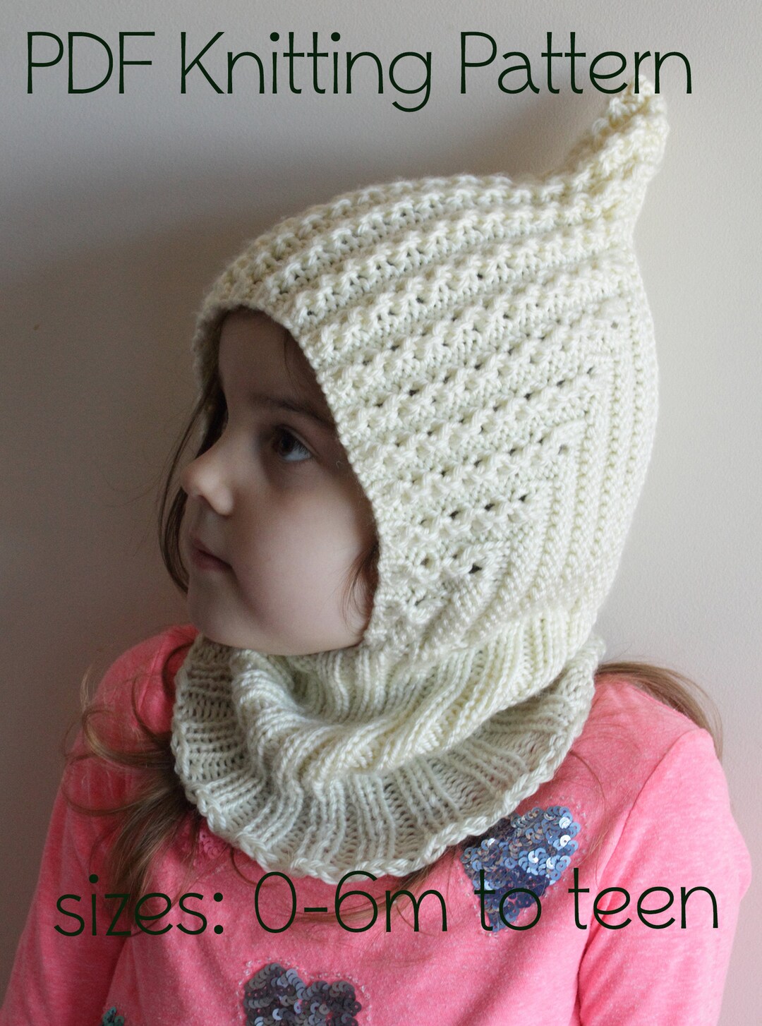 DOWNLOADABLE PDF PATTERN Balaclava Pixie Elf Hat Hooded Scarf Knitting ...