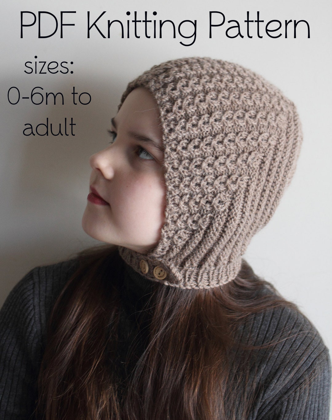 DOWNLOADABLE PDF PATTERN Mock Cable Rounded Bonnet Knitting Pattern ...